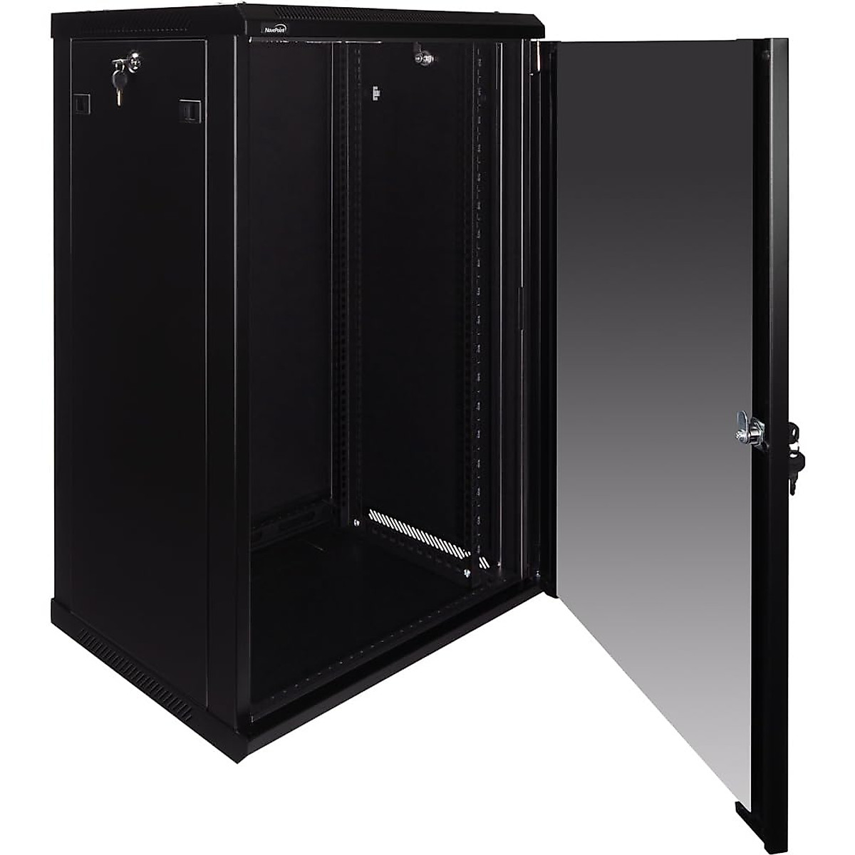 NavePoint 18U Server Rack Enclosure - 17.7” Deep, 18U Wall Mount Network Cabinet with Locking Glass Door for 19” IT Equipment, 18U Network Rack with 2 Fans, Removable Side Panels, Black