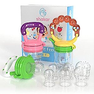 Shakar Baby Food Feeder Pacifier - 3 Pack Silicone Fruit Feeder Teethers for Babies |Baby Silicone Feeder Pacifier | Teething Feeder | Baby Fruit Pacifier Feeder| Silicone Feeder for Infants (Mix)