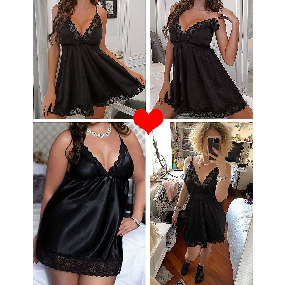 Avidlove Women Chemise Satin Lingerie Casual Nightdress Plus Size Nightgown Short Sleep Dress Black XXL