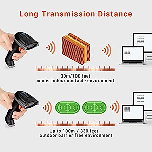 Tera Barcode Scanner Wireless Versatile 2-in-1 (2.4Ghz Wireless+USB 2.0 Wired) with Battery Level Indicator, 328 Feet Transmission Distance Rechargeable 1D Laser Bar Code Reader USB Handheld (Grey)