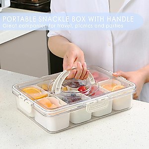 RBNN Divided Serving Tray with Lid and Handle-Snackle Box Charcuterie Container for Portable Snack Platters, 8 compartment snack container, Fruit Veggie Charcuterie Box Snack Tray for Travel Party