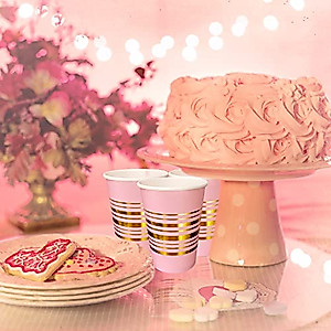 DiggHous KSG Elegant Light Pink and Gold Striped Paper Party Cups 12 oz - Pack of 50 Disposable Cups - Perfect for Bachelorette Baby Shower Birthdays - Hot and Cold Beverages