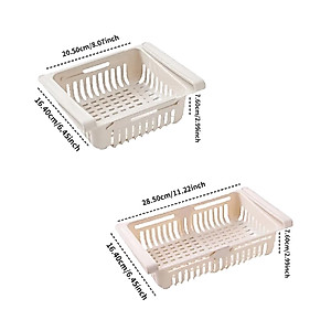 Gsycle Refrigerator Drawer Organizer, 2PCS Fridge Drawer Organizer Pull out Storage Box Refrigerator Bins Refrigerator Shelves for Egg Fruit Vegetable Seafood(Beige)