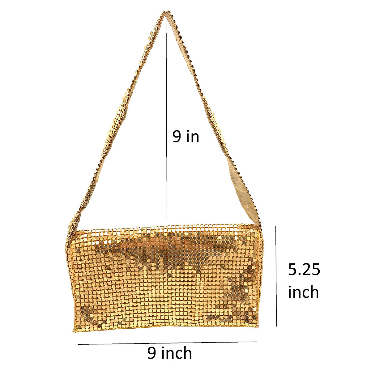 Women Vintage Evening Clutch Metal Mesh Purse with Short Shoulder Strap (Gold)