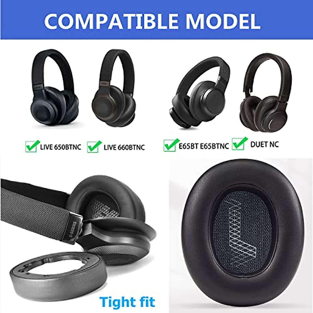 LIVE650BTNC Earpads Replacement Ear Cushions Compatible with Live 650BTNC LIVE660btnc E65BT E65BTNC Everest Elite 750NC V710 and Duet NC Wireless Over-Ear Headphones(Black)