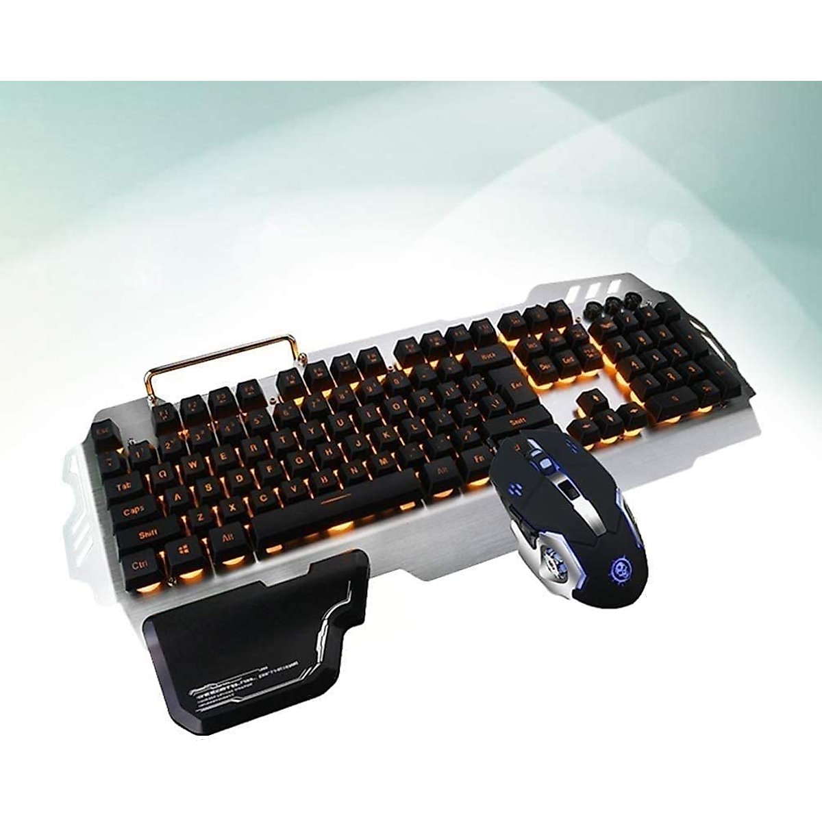 LLEURE Keyboard Rainbow Backlit Wired Gaming Keyboard Mouse Combo, LED Backlight 104 Keys USB Ergonomic Wrist Rest Keyboard,for Computer Game and Work