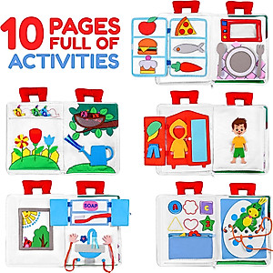QUIET BOOK for Toddlers - Montessori Kids for Girl & Boy - Activity Travel Toddler Busy Book - Soft Quiet Toys for Toddlers - Felt Preschool Educational Toy with Sensory Activities, Red
