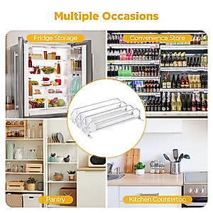 OTraki Fridge Drink Organizer Adjustable 3 Rows Soda Organizer for Refrigerator with Pusher Glide 15Inch Length & Width Fridge Spring Loaded Drink Can Dispenser Storage Hold up to 15pcs Cans, Clear