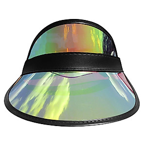 Nicky Bigs Novelties Clear Holographic Iridescent Mirrored Metallic Colored Plastic Sun Visor Tennis Beach Vegas Dealer Golf Hat, Oil Slick