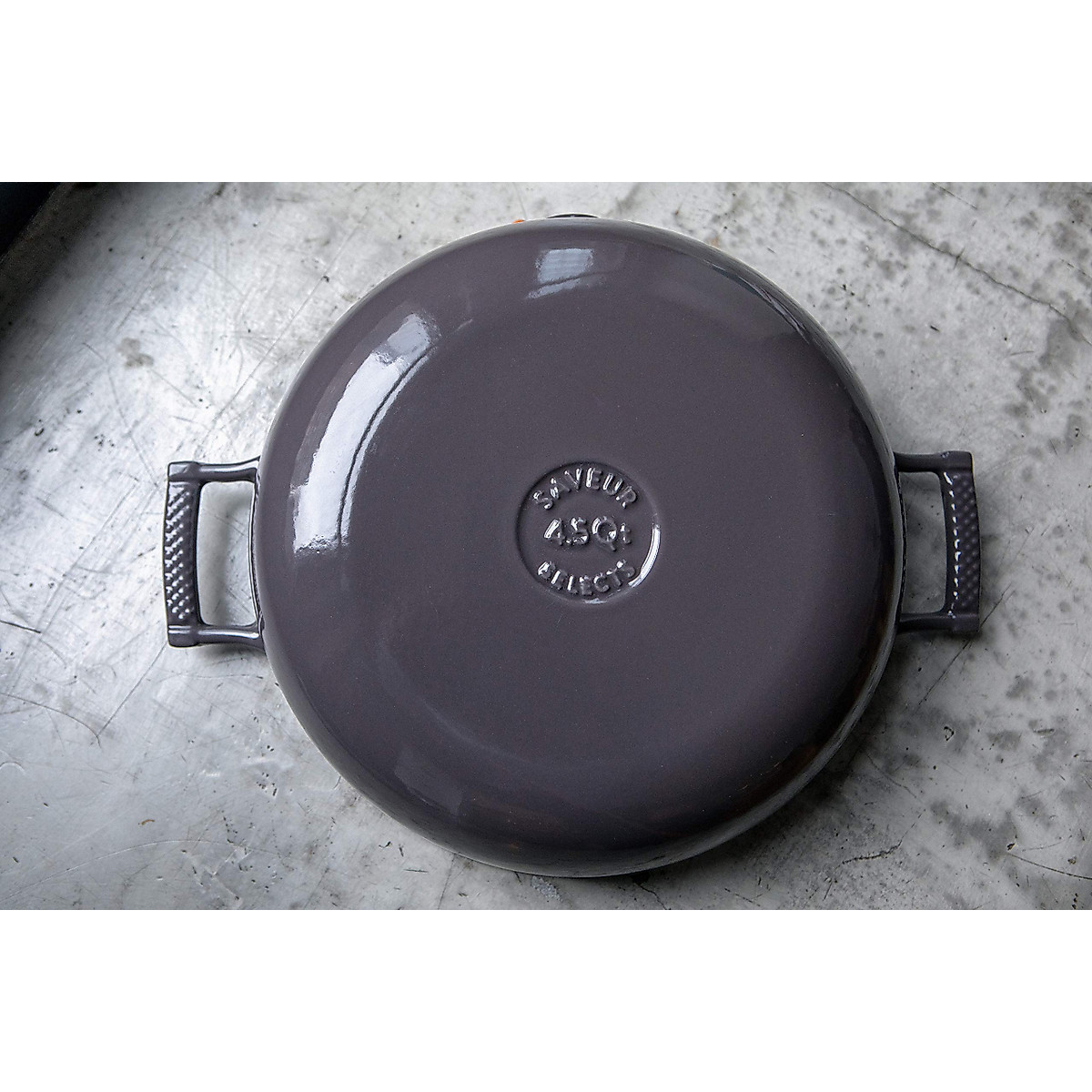 SAVEUR SELECTS Enameled Cast Iron 4-1/2-Quart Braiser with Stainless Steel Lid, Rabbit Grey, Voyage Series
