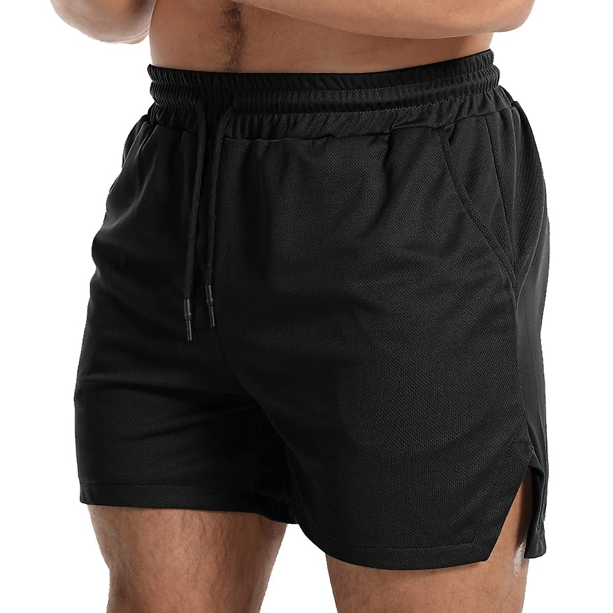 JWJ Mens Workout Shorts 5 Inch Athletic Running Shorts Quick Dry Elastic Gym Shorts for Men Jogging with Zipper Pockets,Black XL
