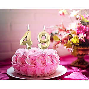 2 inch Gold 49 Birthday Candles, 3D Diamond Number 49th Cake Topper for Boys Girls Birthday Party Decorations Theme Party