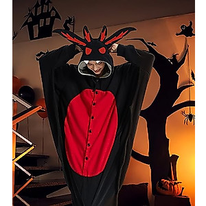 Kgromfy Mothman Onesie Adult Jumpsuit Pajamas Halloween Animal Cosplay Costume One-piece Sleepwear Homewear for Women and Men Black Flat Eye S