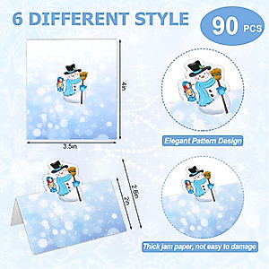 Whaline 90Pcs Christmas Place Cards 2 x 3.5 Inch Blue Purple Snowman Snowflake Tent Name Cards Blank Seat Assignment Labels for Winter Xmas Party Table Setting Supplies