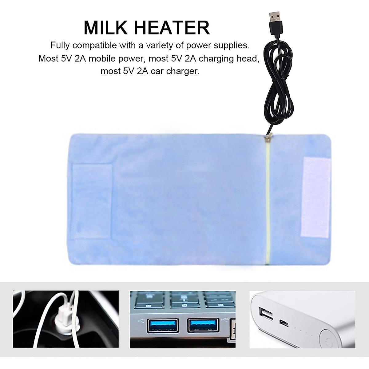 Bottle Warmer, Crystal Velvet USB Portable Travel Mug Milk Warmer Insulated Storage Bag, Sandwich Structure Insulated Safety Design (Blue)