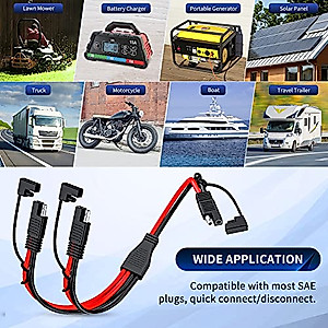 ELECTOP 10AWG SAE Y Splitter Cable SAE Quick Disconnect Connector, 1 to 2 SAE to SAE Extension Cable 2-Way Wire Splitter, SAE DC Power Automotive Adapter Cable SAE Plug for Solar Panel Battery Charger