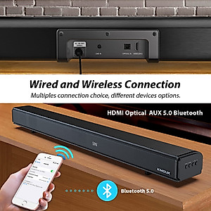 Sound Bars for TV, KMOUK Sound Bar with Built-in Dual Subwoofers, Soundbar with 6 Speakers, 4 Equalizer Mode Bluetooth 5.0, HDMI ARC/Optical/AUX Connection, 100W Soundbar 2.1 with Bass
