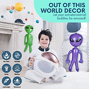 Vlish 3 Inflatable Alien - Pack of 3 Jumbo - Green, Purple and Blue Inflate Martian Aliens Toy for All Ages, Great for Halloween Party Decorations and Birthday, Area 51-32" x 12"