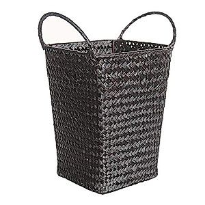 EXCEART Toy Baskets Rattan Storage Basket Woven Flower Vase Door Closet Organizer Multipurpose Storage Container Decorative Storage Organizer for Home Office Cloth Book Black Desk Containers