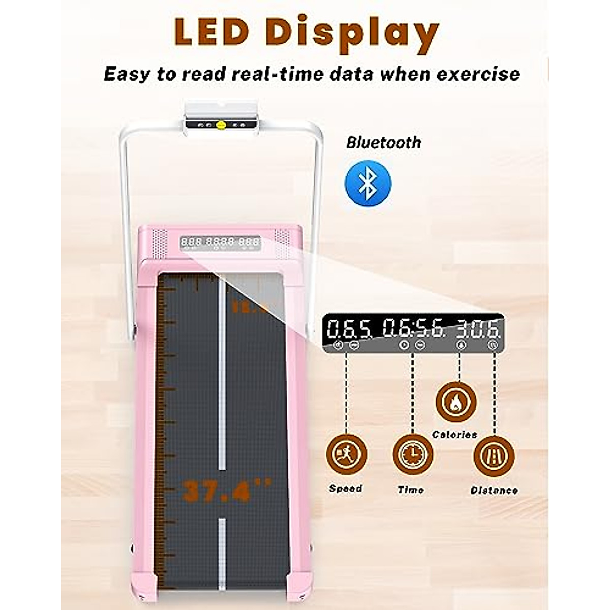 Dskeuzeew Under Desk Treadmill Walking Pad with Bluetooth&Remote, 2-in 1 Electric Treadmill Running Jogging Machine Max 265lb(Pink&White-Handle)