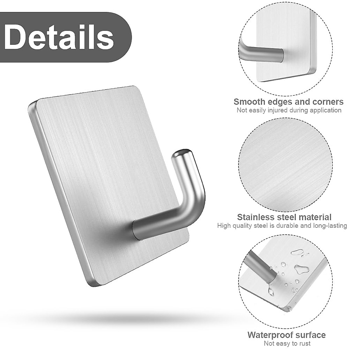 NOOX 5-Pack Stainless Steel Towel Racks Door Wall Hooks for Hanging- Adhesive No-Drill, Accessories for Bathroom, Kitchen, Bedroom, Gift Ideas for Women