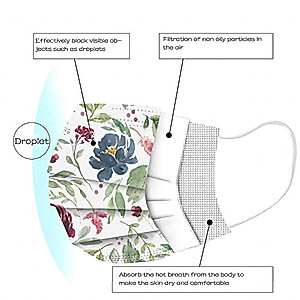 50Pc Flower Disposable 3ply Face_Mask for Glasses Wearer With Nose Wire(A)