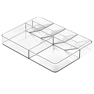 mDesign Modern Plastic Kitchen In-Drawer Cutlery and Utensil Organizer Tray Box for Kitchen Drawers/Pantry - Holds Knives, Spoons, Forks in Angled Compartments - 7 Sections - Clear