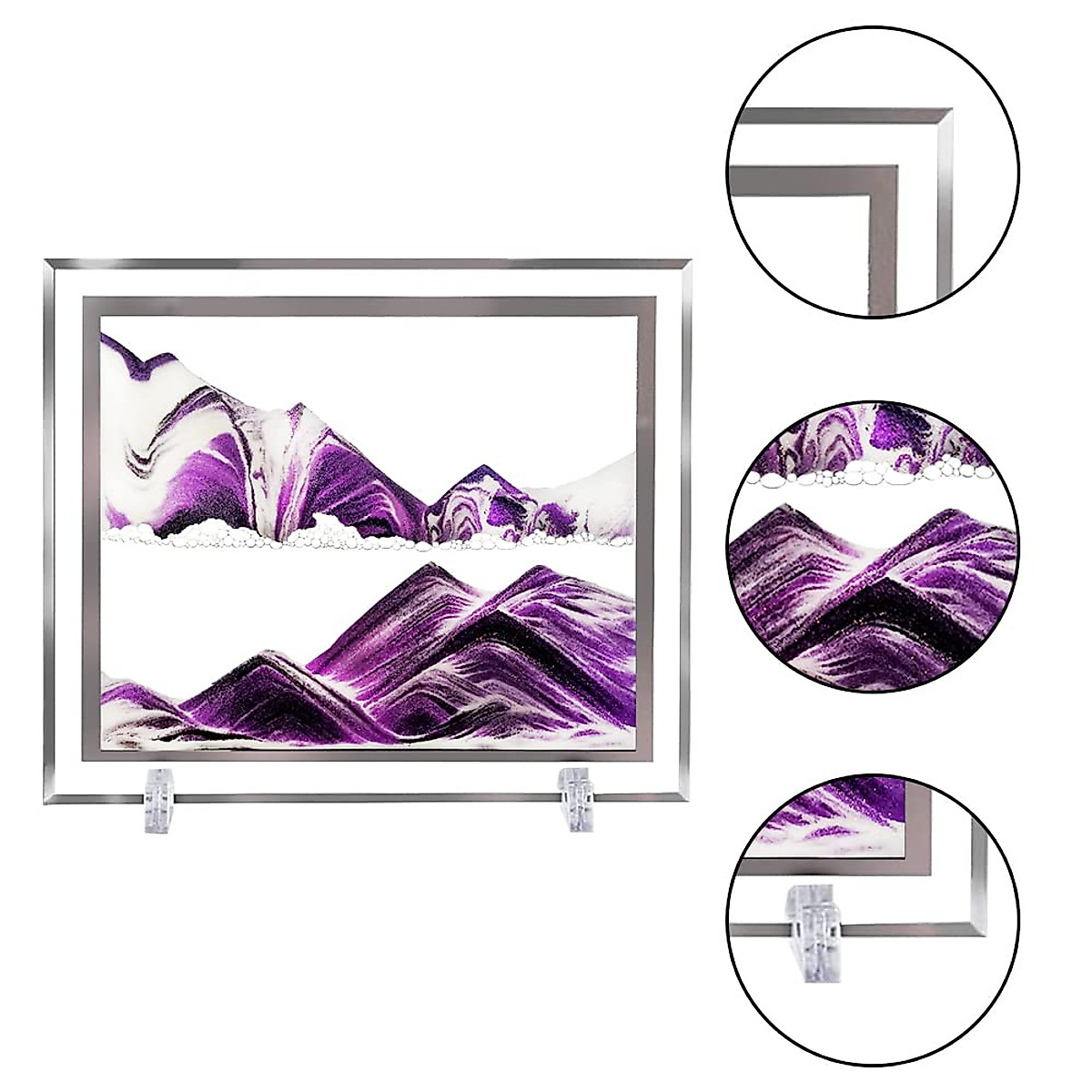 Muyan Moving Sand Art Picture Sandscapes in Motion Dynamic Sand Picture Glass 3D Deep Sea Display with Stand Decor Desktop Home Office Creative Gift (Purple, 7inch)