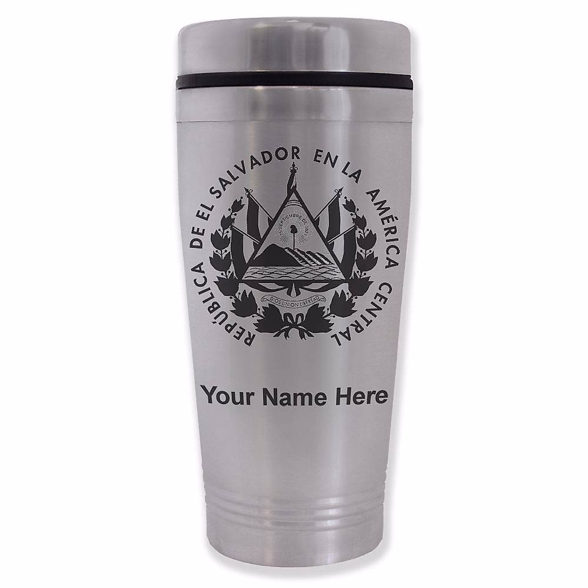 LaserGram 16oz Commuter Mug, Flag of El Salvador, Personalized Engraving Included