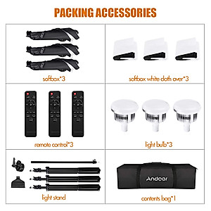 Andoer Softbox Photography Lighting Kit Professional Studio Equipment with 20"x28" Softbox, 2800-5700K 85W Bi-Color Temperature Bulb with Remote, Light Stand, Boom Arm for Portrait Product Shooting