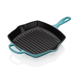 Le Creuset Enameled Cast Iron Signature Square Skillet Grill, 10.25", Caribbean