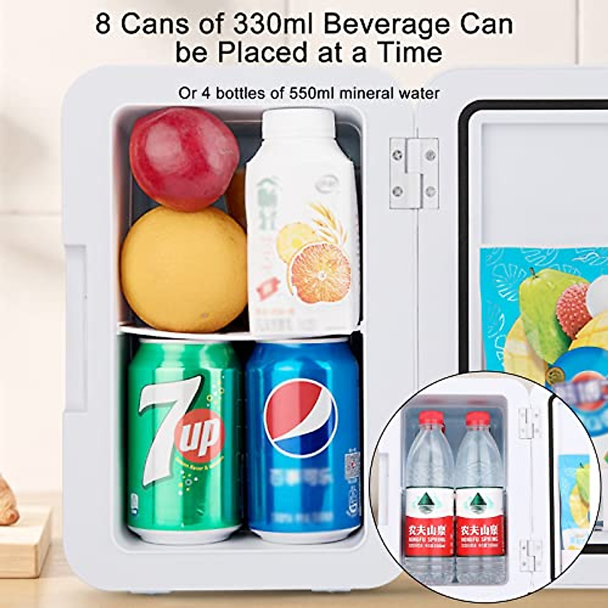 ZHENROAD Mini Fridge, 8L/8 Can Skincare Fridge, Portable 110V AC/ 12V DC Cooler and Warmer Refrigerators for Beverage, Cosmetics, Office Bedroom, Desk & College Dorm Room(White)