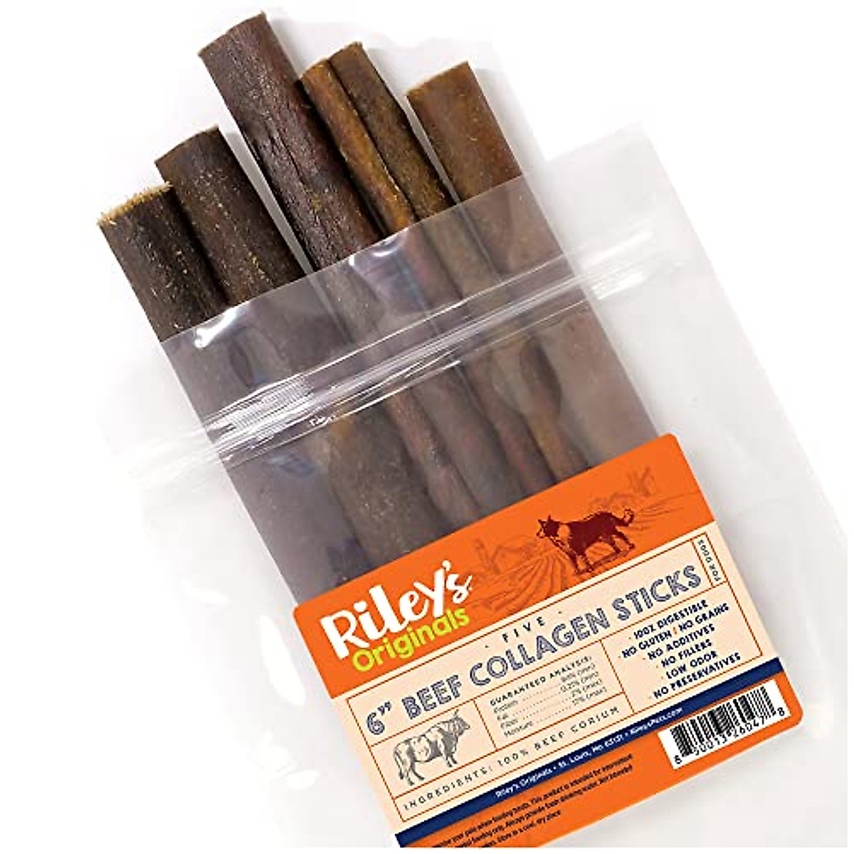 Riley's 6 Inch Beef Collagen Sticks for Dogs - Collagen Chews for Dogs - Bully Stick & Rawhide Alternative Dog Chews Long Lasting - No Raw Hide Dog Chews - Single Ingredient Dog Treat - 5 ct