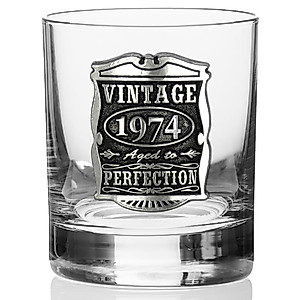 English Pewter Company Vintage Years 1974 50th Birthday or Anniversary Old Fashioned Whisky Rocks Glass Tumbler - Unique Gift Idea For Men [VIN003]