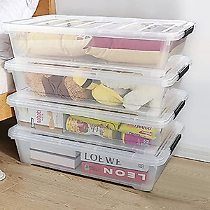 Xyskin 4 Packs 40 Quart Plastic Large Under Bed Storage Box, Clear Storage Bin with Wheels