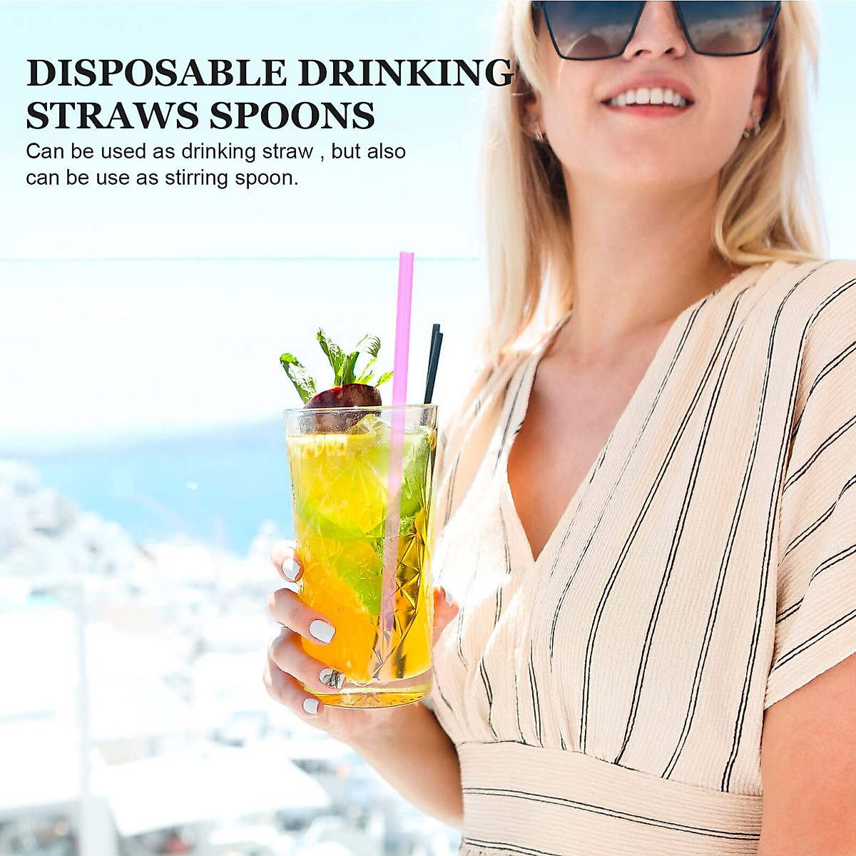 SHERCHPRY 150pcs Disposable Spoon Straws, Snow Cone Spoon Straws, Plastic Straws For Slushy Cup for Milkshakes Shaved Ice ( Mixed Color )