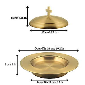 Communion Ware 3 Holy Wine Serving Trays with A Lid & 2 Stacking Bread Plates with A Lid - Stainless Steel (Brass/Gold)