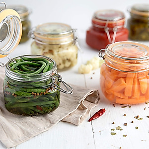 Glass Jars with Airtight Lid 16 oz | Glass Airtight Food Storage Containers | Clear Leak Proof Rubber Gasket and Clamp Lid [Set of 6]