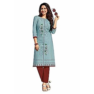 Miraan Women's Cotton Printed Readymade Kurti Small Green