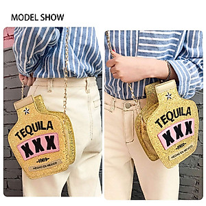 Lanpet Women Sequins Cross Body Bag Bottle Shaped Evening Chain Strap Shoulder Bag
