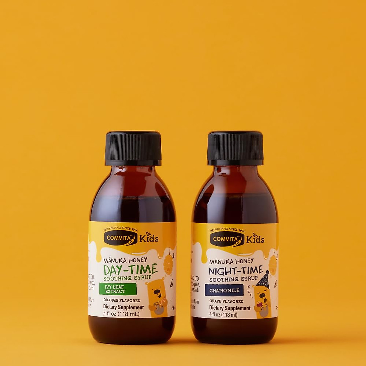 COMVITA Kids Nighttime Soothing Natural Syrup, UMF 10+ Manuka Honey, Vitamin C, D & Zinc, Chamomile Extract, Grape Flavor 4 oz