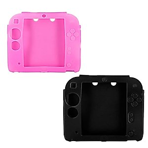 Protective Soft Silicone Rubber Gel Skin Case Cover for Nintendo 2DS (Black,Pink)