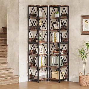 Tribesigns 6-Tier Bookshelf Storage Shelves: 75 Inches Tall Narrow Bookcase with Heavy Duty Metal Frame, Skinny Open Storage Display Rack for Living Room, Bedroom, Kitchen, Bathroom, Brown