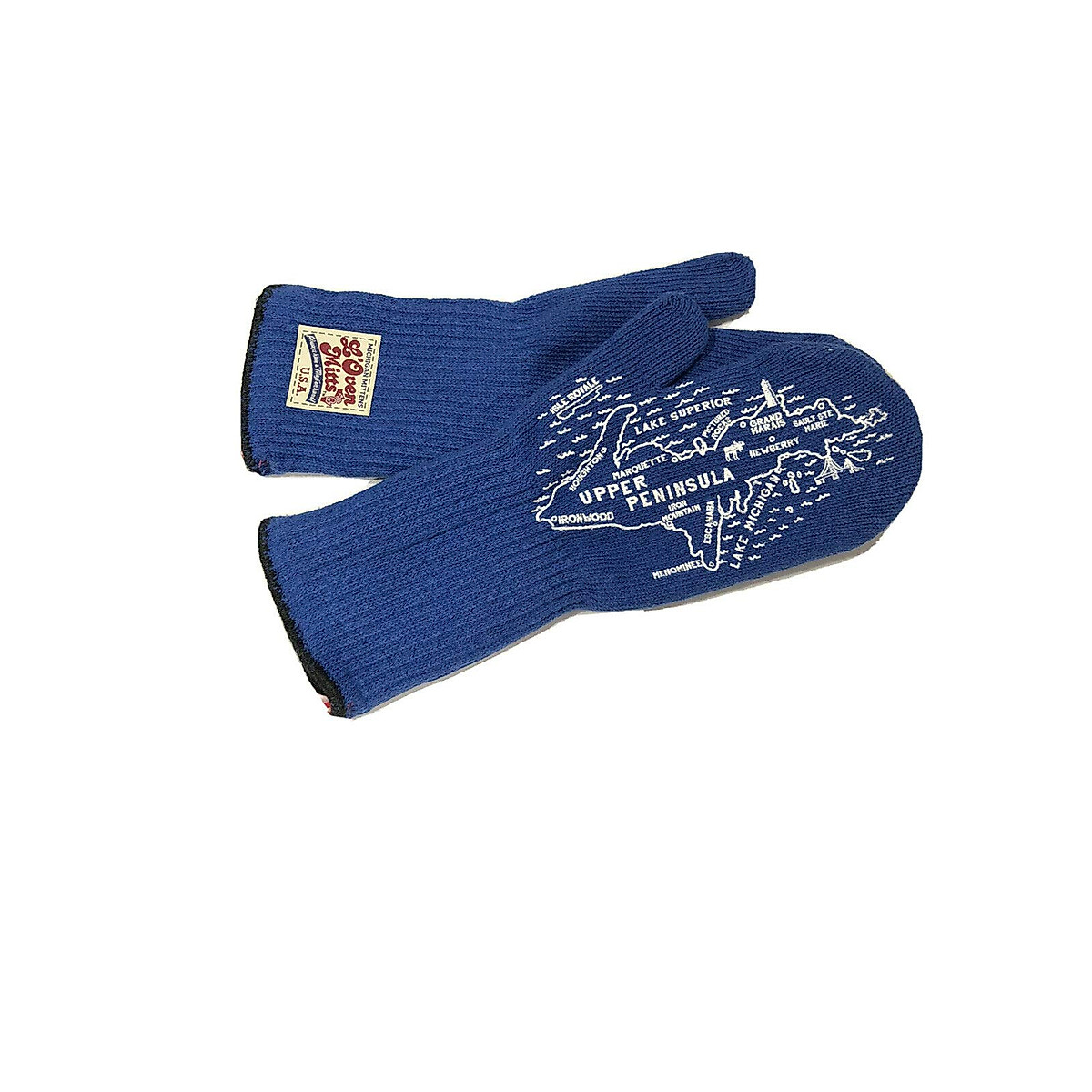 Michigan Mittens L’Oven Long Hot Oven BBQ Mitt Kitchen Cooking Pot Holder, Set of 2 Blue Map Mittens in Upper and Lower Peninsula Pair, Made in USA