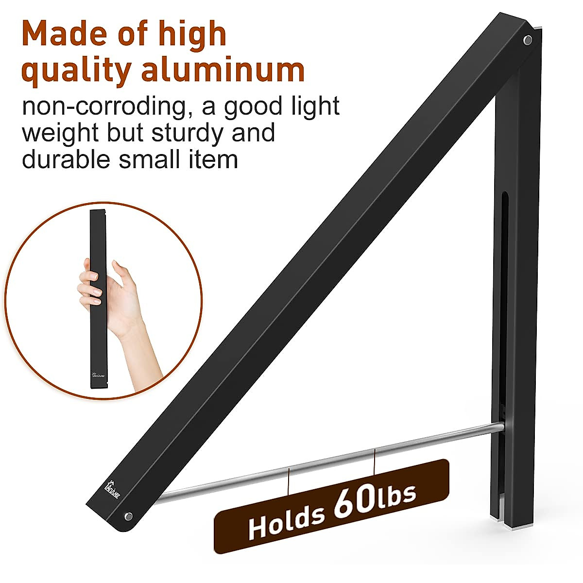 Anjuer Laundry Room Clothes Rack - Wall Mounted Retractable Folding Clothes Hanger Drying Rack for Laundry Room Closet Storage Organization, Aluminum, Easy Installation (Black)