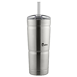 BUBBA BRANDS Envy S Vacuum-Insulated Stainless Steel Tumbler with Lid and Straw, 24oz Reusable Iced Coffee or Water Cup, BPA-Free Travel Tumbler, Steel/Clear