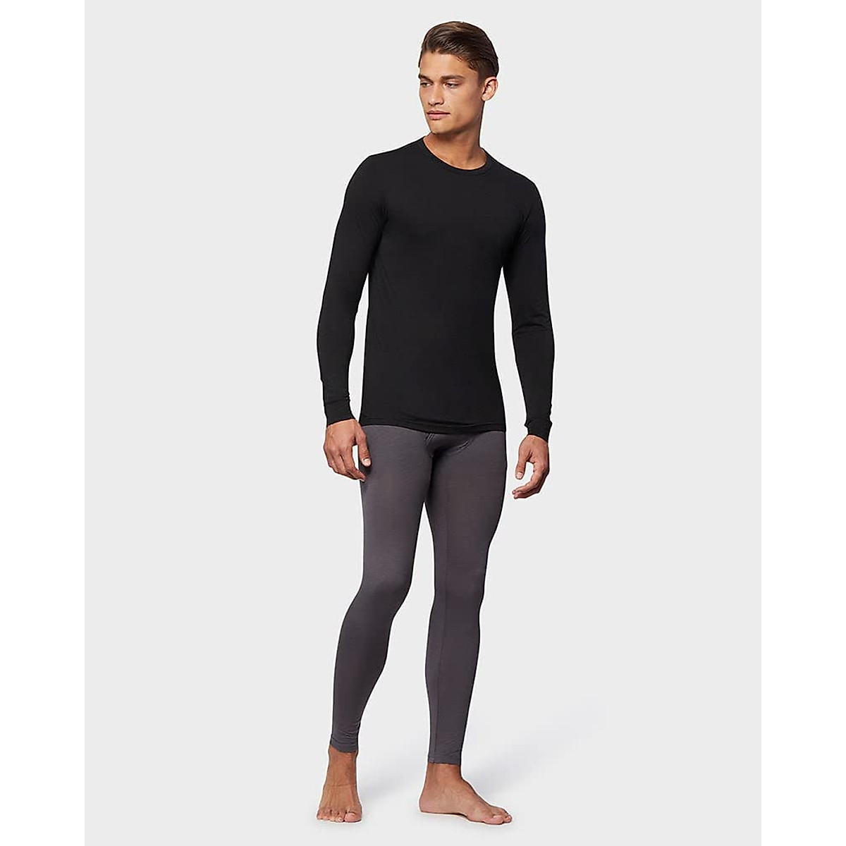 32° Degrees Men's Lightweight Baselayer Crew Top | Long Sleeve | Form Fitting | 4-Way Stretch | Thermal, Black, Large