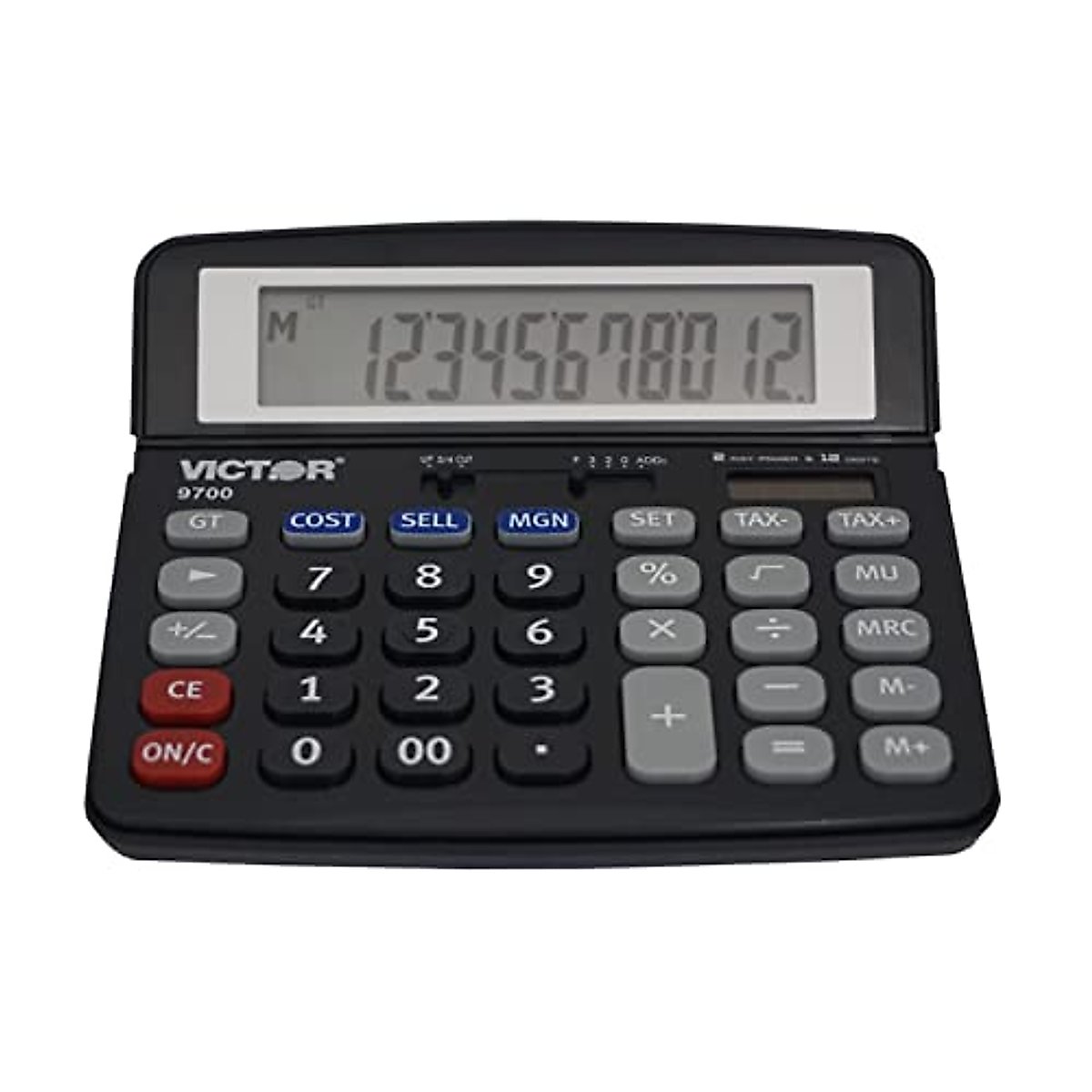 Victor 9700 12-Digit Standard Function Business Calculator, Battery and Solar Hybrid Powered Tilt LCD Display, Great for Home and Office Use, Black