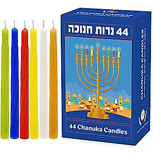Hanukkah Candles Menorah Candles Chanukah Candles 44 for All 8 Nights of Chanukah - Made in Israel (Multicolored Candles, Single)