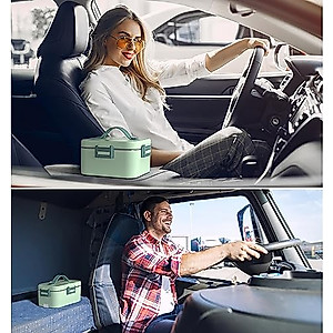 Adocfan Electric Lunch Box 75W 1.8L Food Warmer Heater 12V 24V 110V Faster Heated Lunch Box for Car/Truck/Home Portable Heating Boxes with 304 SS Container Fork & Spoon (Light green)